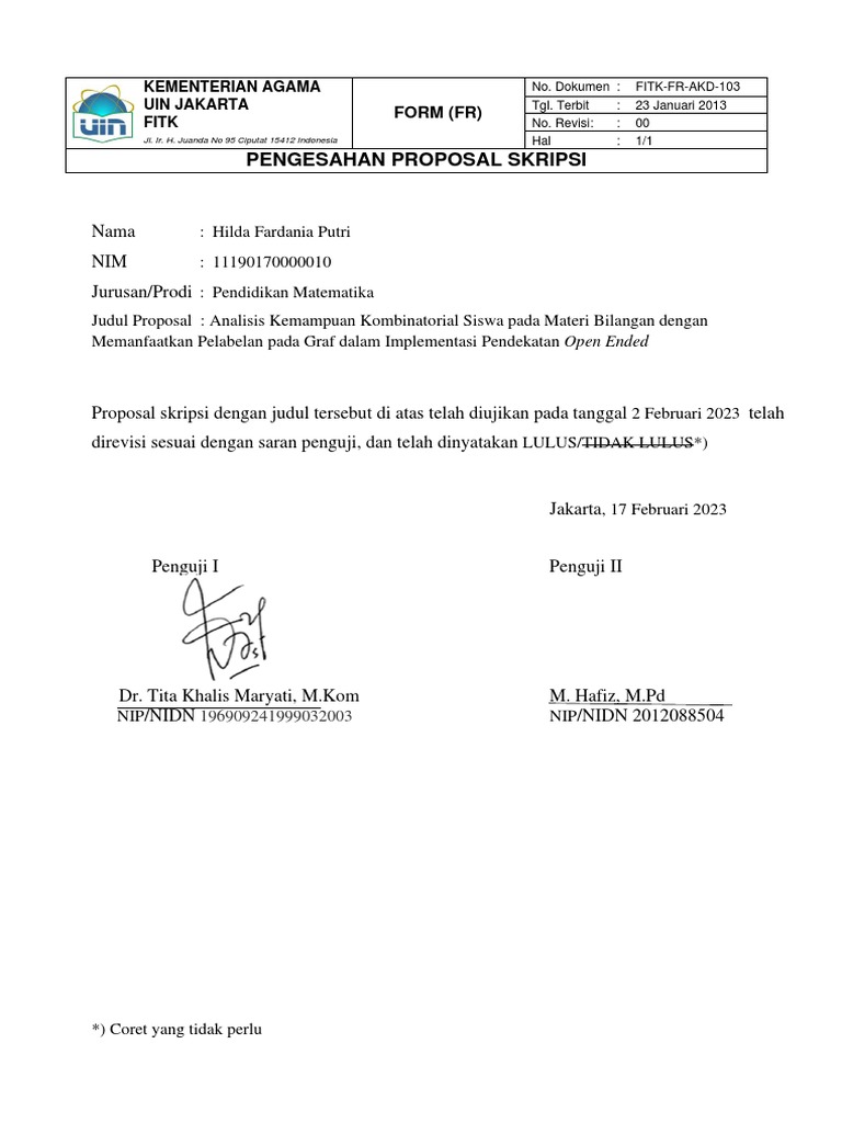 Form Perbaikan Proposal Skripsi (Hilda) PDF | PDF