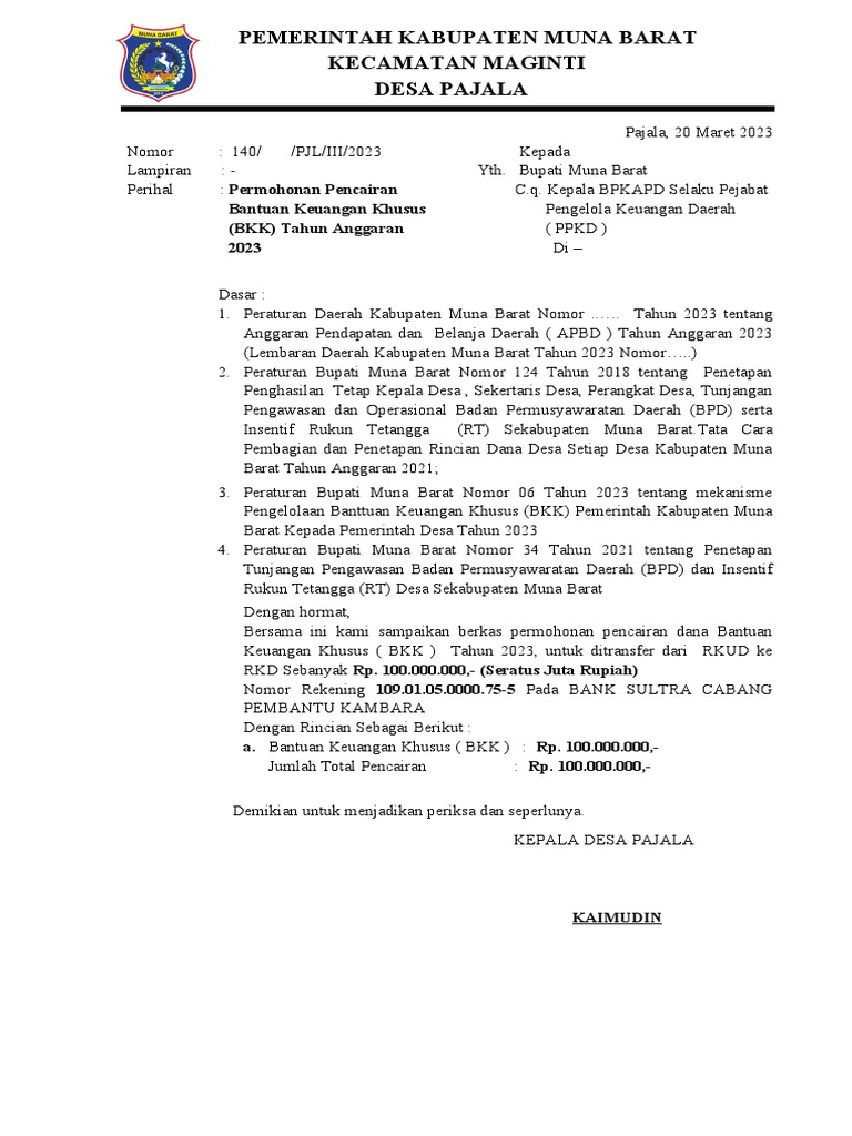 Surat - Permohonan BKK Tahun 2023 | PDF