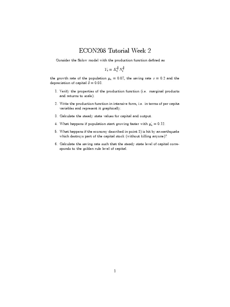 02 Econ 208 Week 2 Tutorial Problems | PDF
