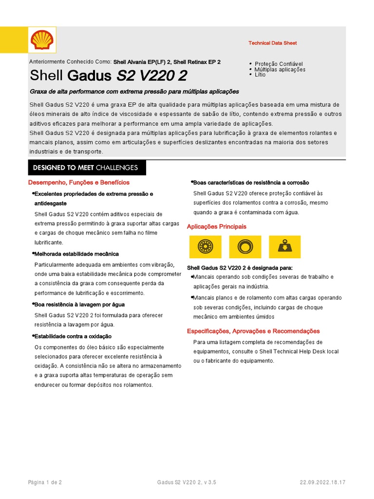 Shell Gadus S2 V220 2 | PDF | Lubrificação | Lítio