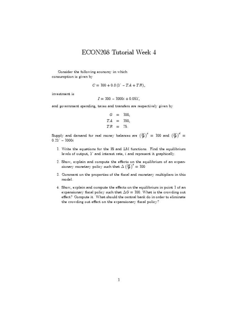 04 Econ 208 Week 4 Tutorial Problems | PDF