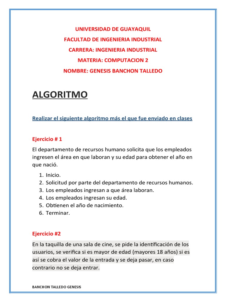 Ejercicios de Algoritmo | PDF Ejercicios de Algoritmo | PDF