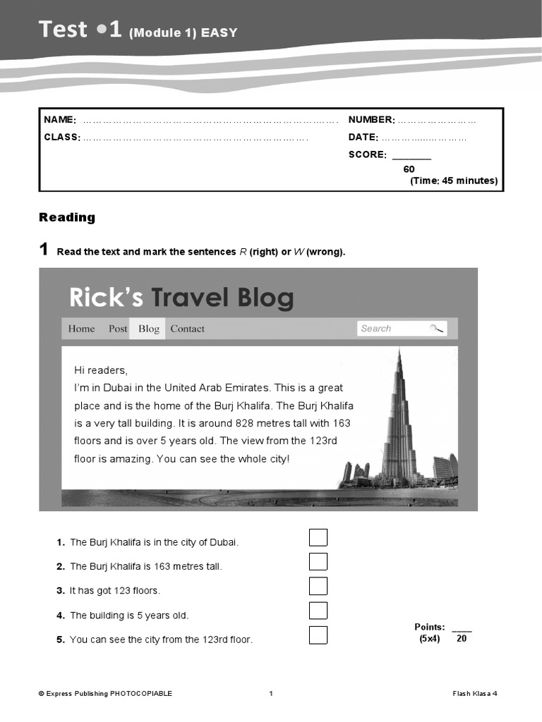 Test 1 Module 1 Klasa 4 | PDF