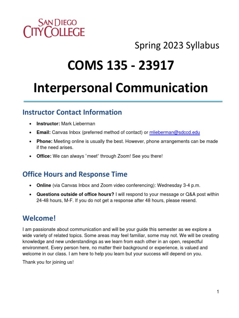 Interpersonal Communication Syllabus | PDF | Plagiarism | Communication