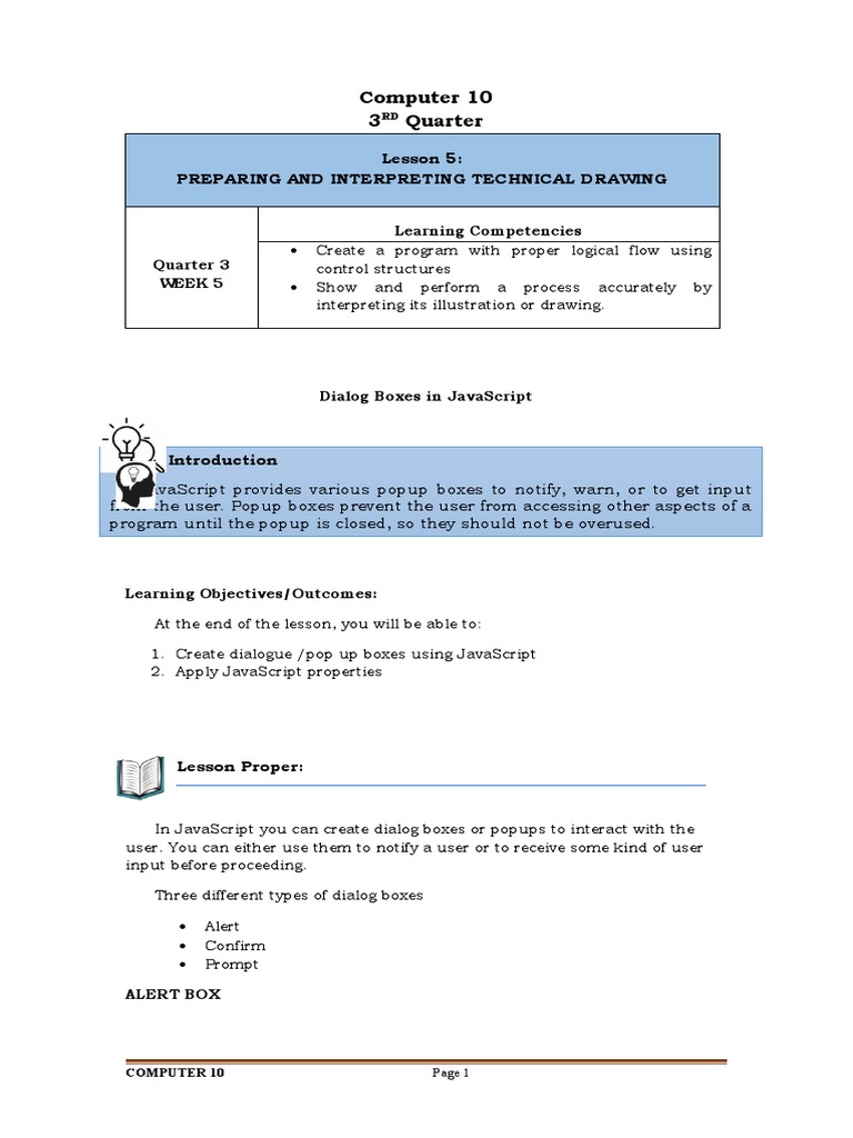 Q3 Computer 10 Week 5 | PDF | Java Script | Dialog Box