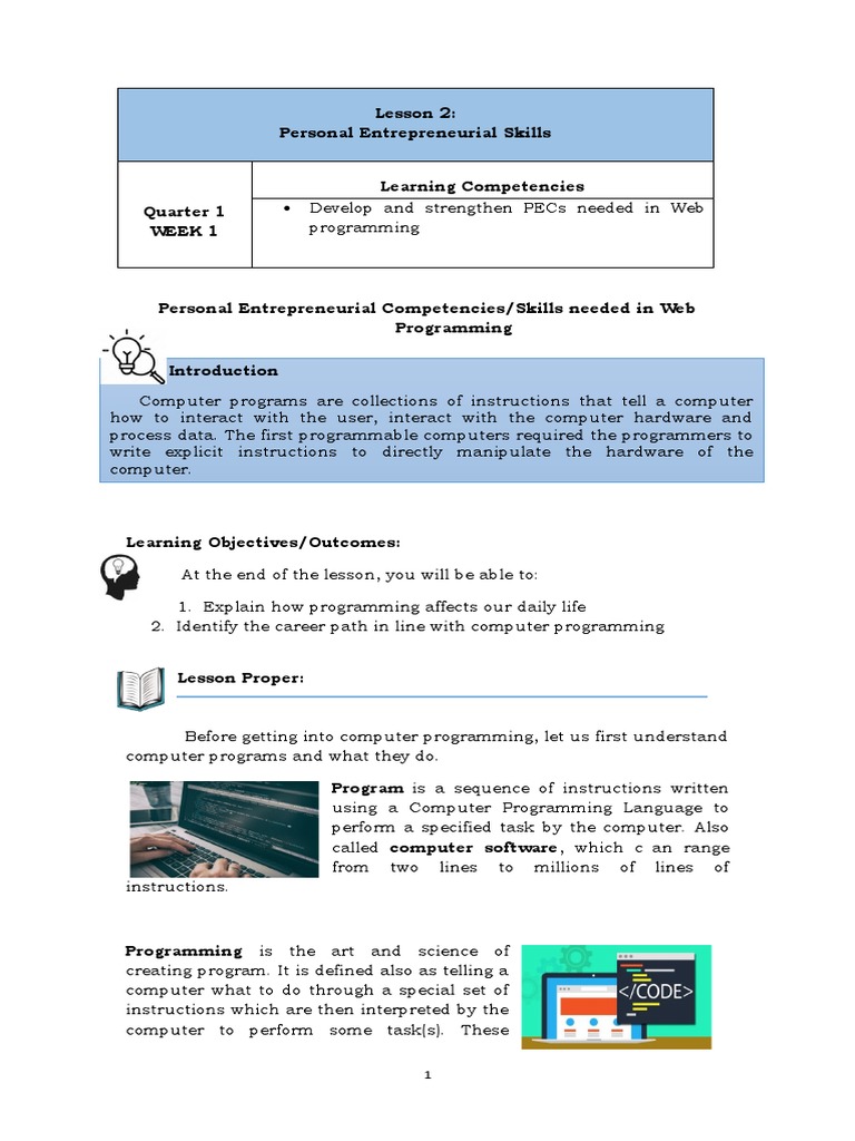 Computer 10 Lesson 2 | PDF | Computer Programming | Programmer