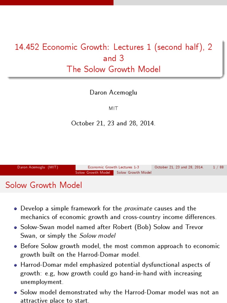 Lectures 1 (Second Half), 2 and 3 - The Solow Growth Model | PDF ... Lectures 1 (Second Half), 2 and 3 - The Solow Growth Model | PDF ...