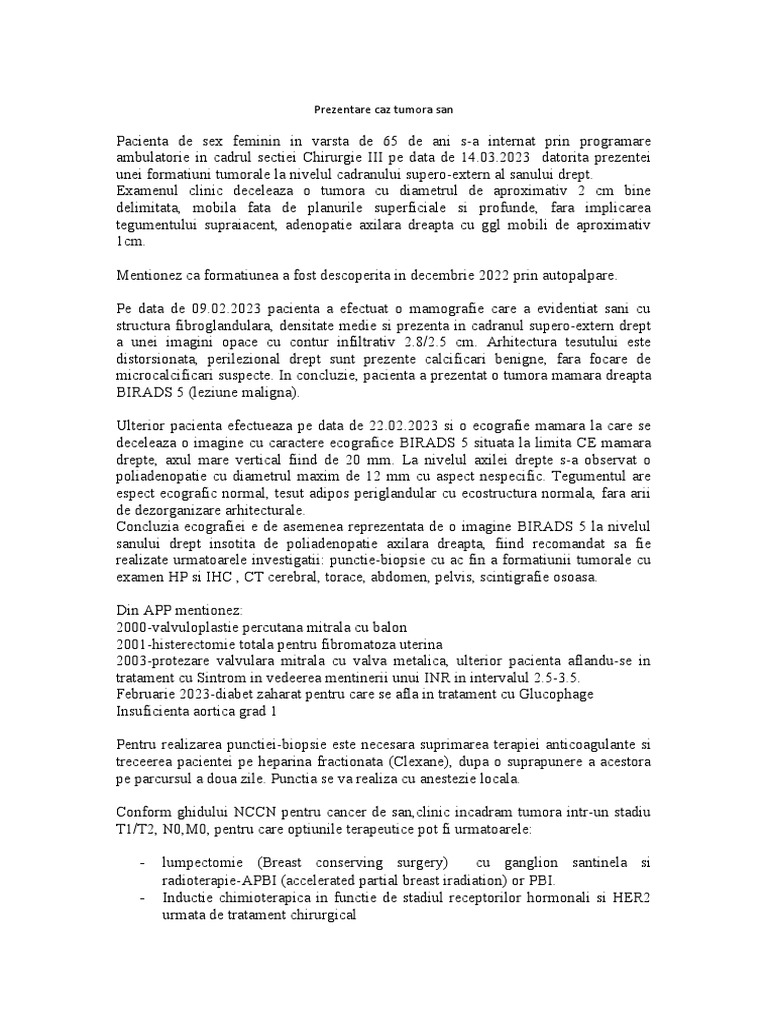 Prezentare Caz Tumora San | PDF