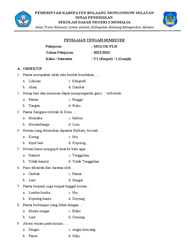 Soal Mulok PLH | PDF | Sains & Matematika