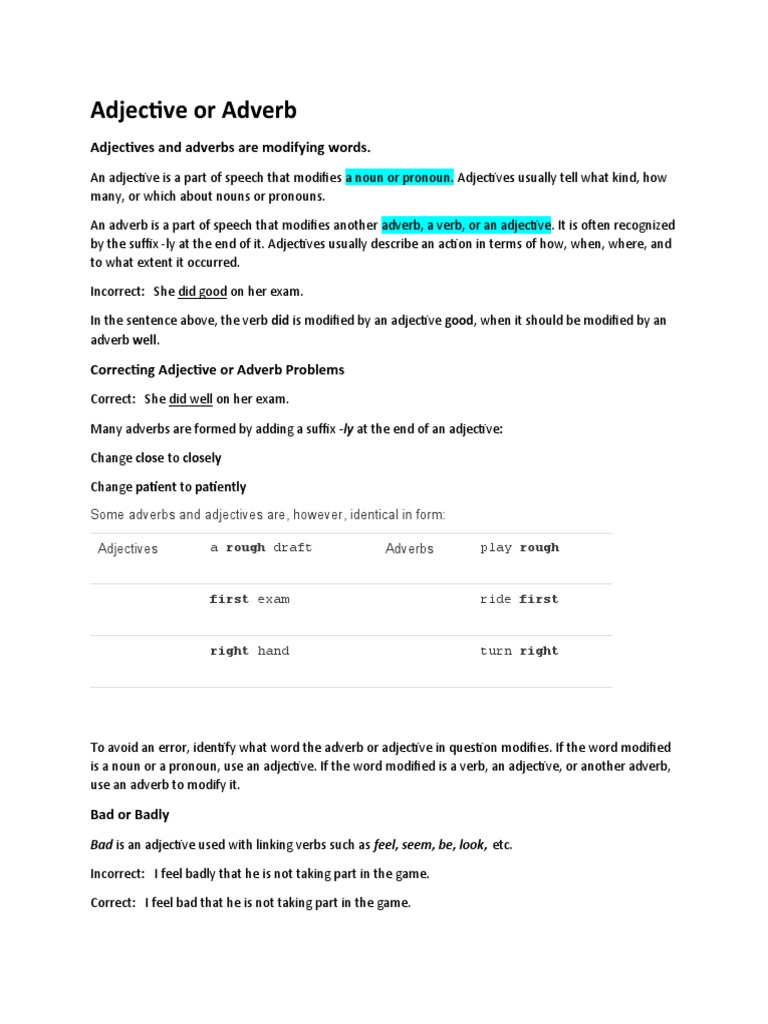 Adjective or Adverb | PDF | Adverb | Adjective