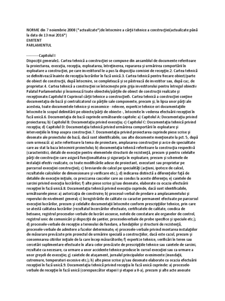 NORME Completare Carte Tehnica Din 7 Noiembrie 2008 | PDF