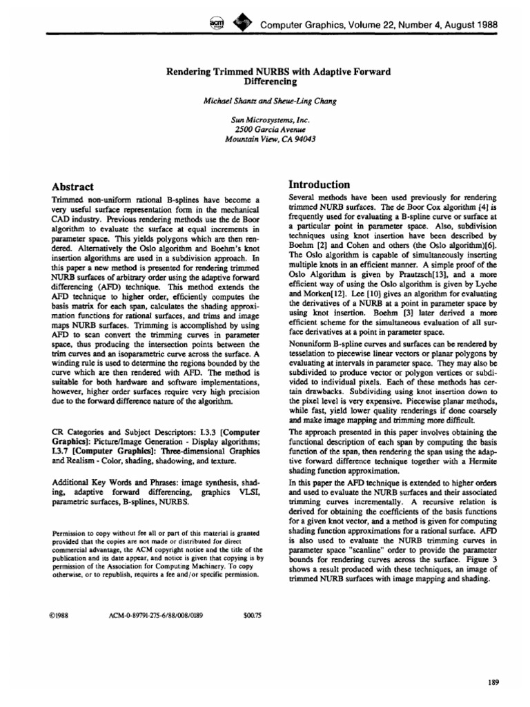 1988 Rendering Trimmed Nurbs With Adaptive Forward Differencing Pdf Rendering Computer