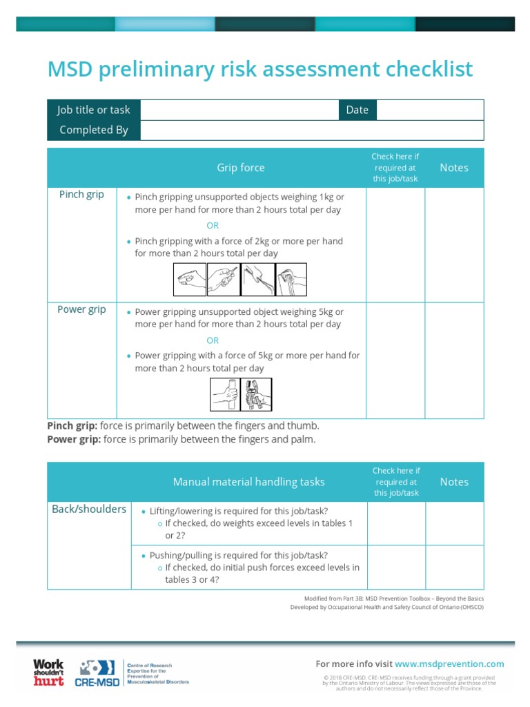 MSD Preliminary Risk Assessment Checklist | PDF | Weight