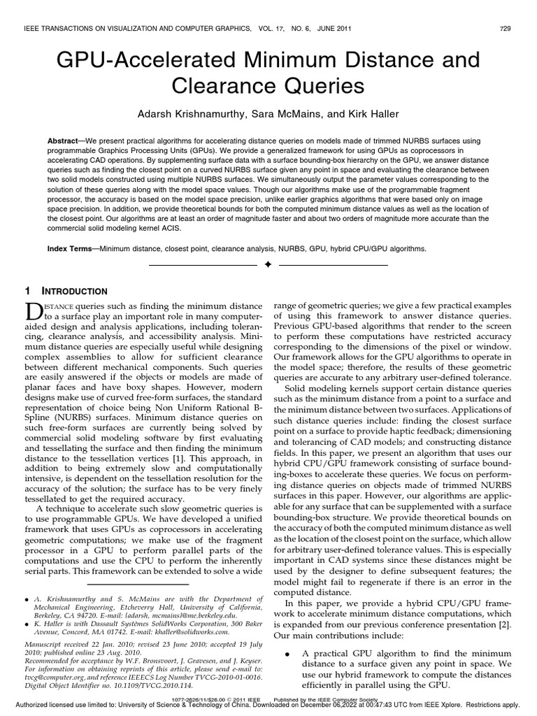 Gpu Accelerated Minimum Distance And Clearance Queries Pdf Pdf Graphics Processing Unit