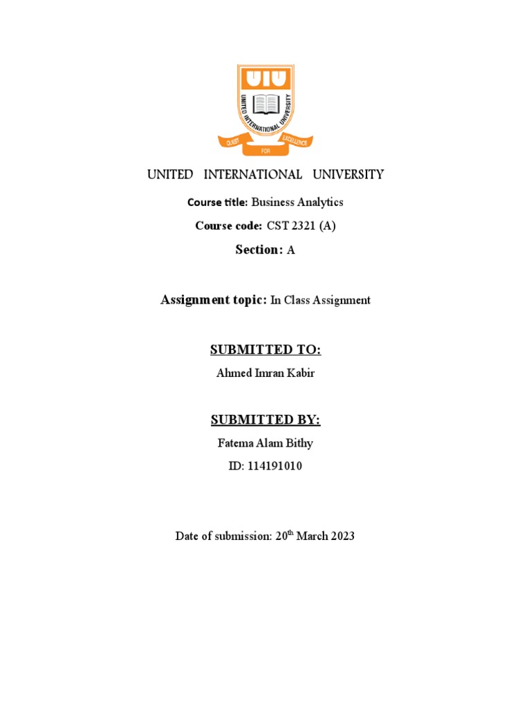 United International University: Section: Assignment Topic: Submitted ...