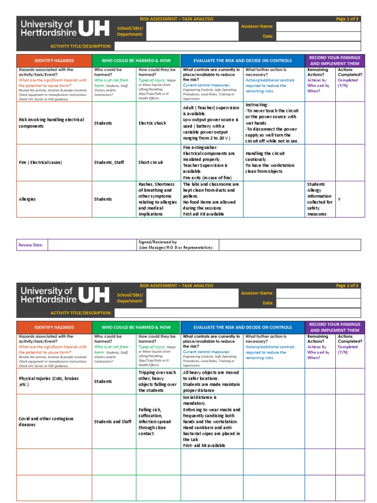 Standard RA Template-1 | PDF | Risk | Risk Assessment