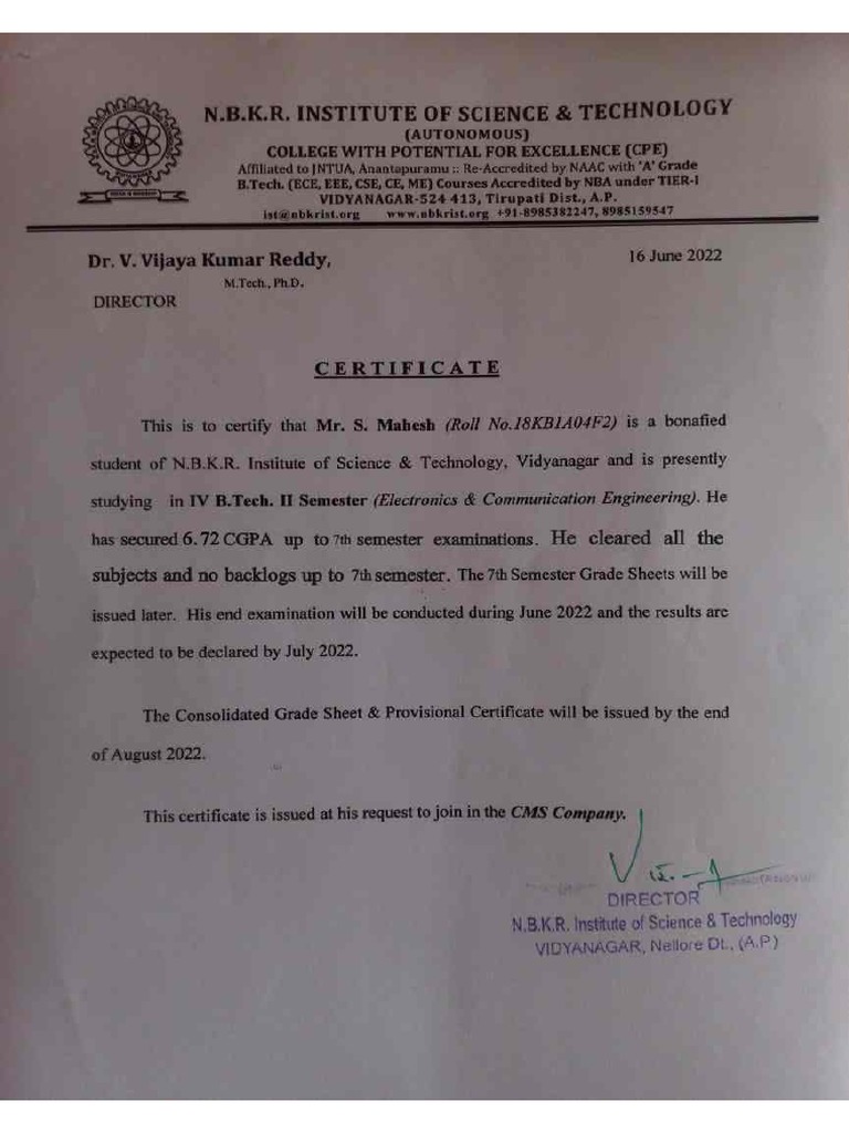 B.Tech Provisionalcertificate | PDF