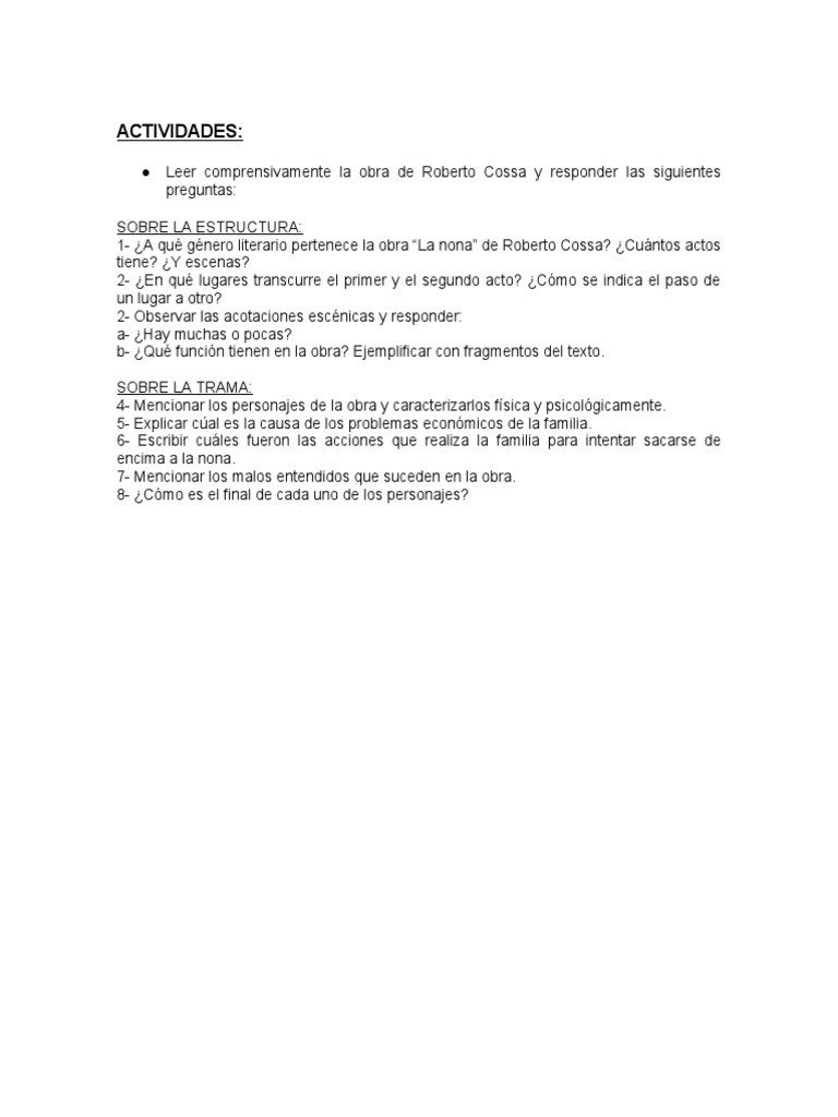 LA NONA Actividades | PDF