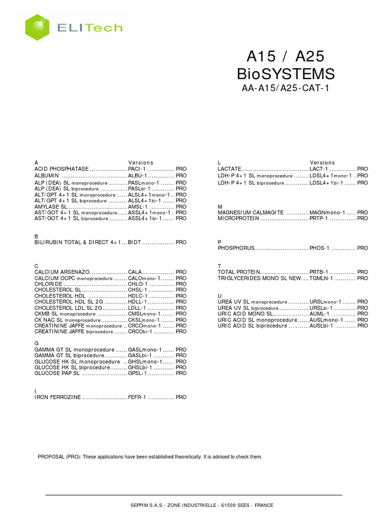 Elitech - A15 - Biosystem | PDF | Chemical Kinetics | Temperature