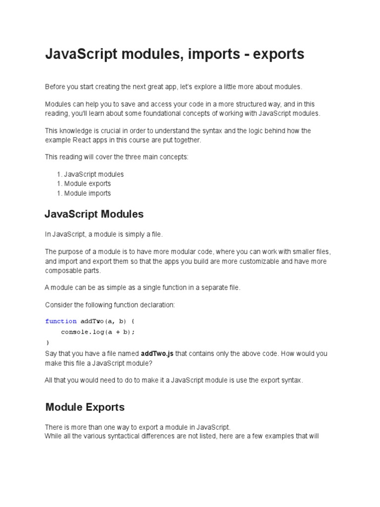 JS Modules, Imports-Exports PDF | PDF | Java Script | Modular Programming
