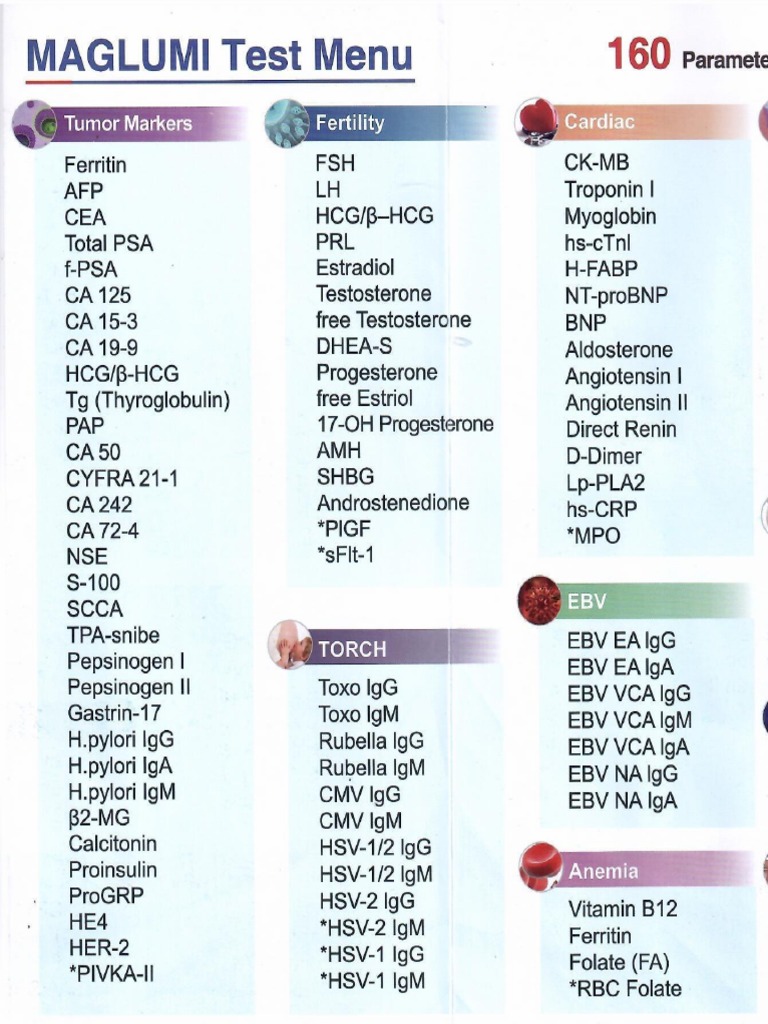 MAGLUMI TEST MENU Actual PDF | PDF
