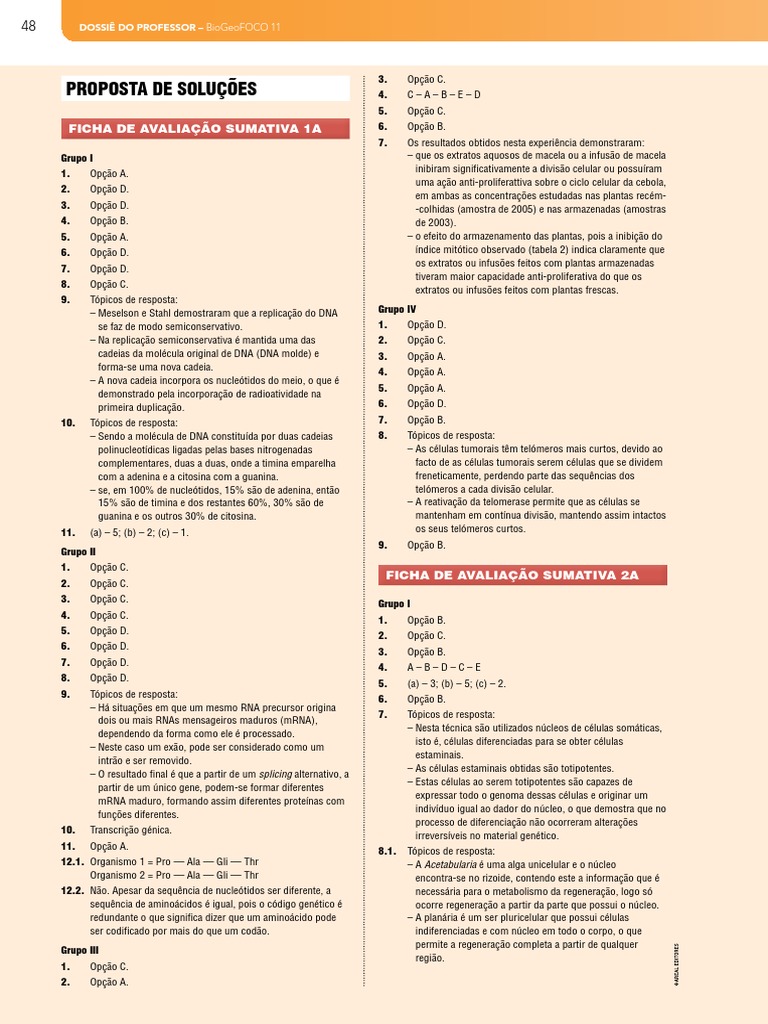 Ae bg11 Solucoes Testes A PDF | PDF | Meiose | Gene