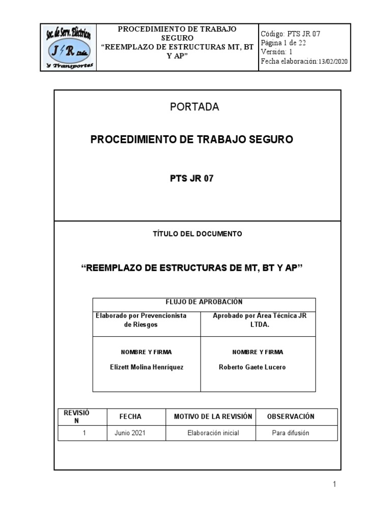 PTS #07 Procedimiento de Reemplazo de Estructuras MT, BT y AP. | PDF | Camión | Distribución de ...