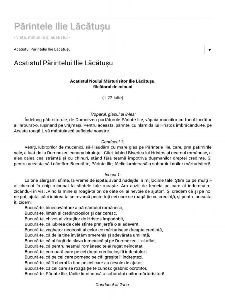 Acatist Ilie Lăcătușu | PDF