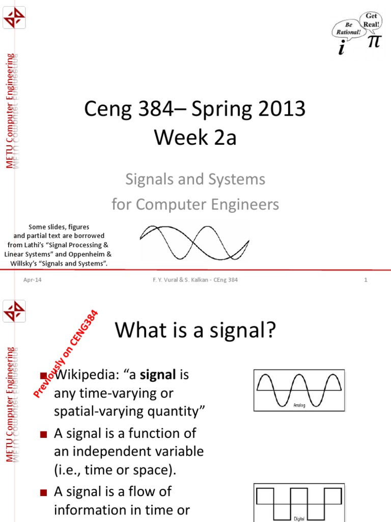 Ceng384 2014 Week2a Signals And Systems Pdf Pdf Discrete Time And