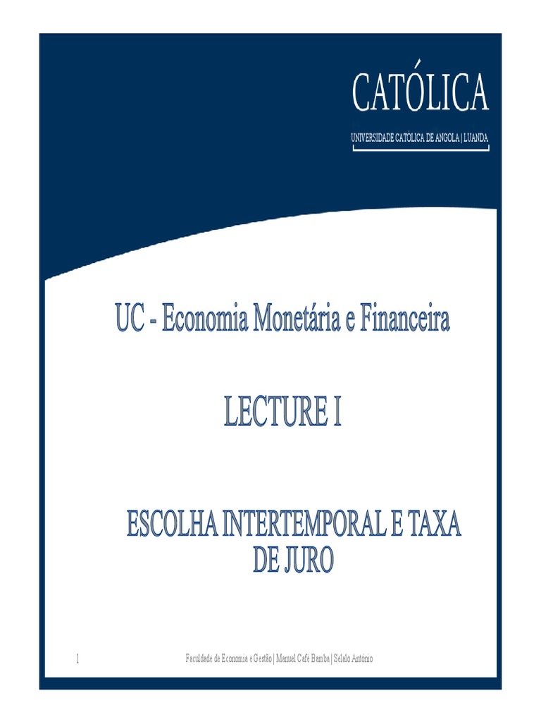 Lecture I - Escolha Intertemporal e Taxa de Juro | PDF | Angola | Comércio