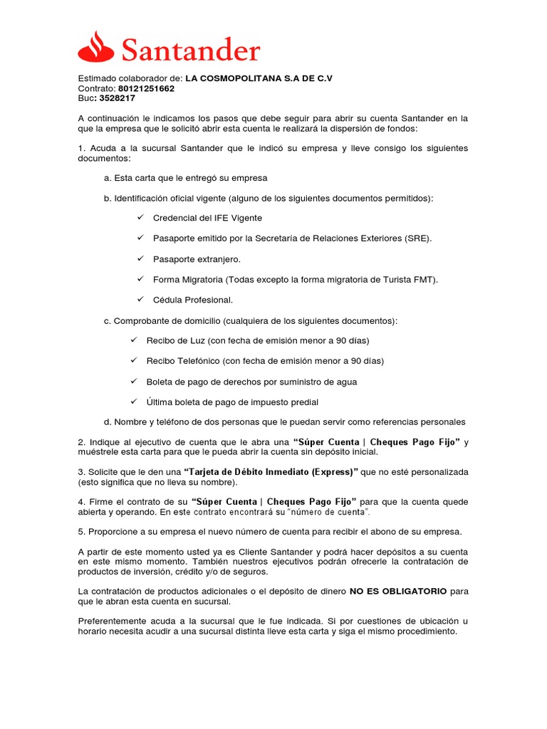 Hoja Santander | PDF | Cheque | Dinero