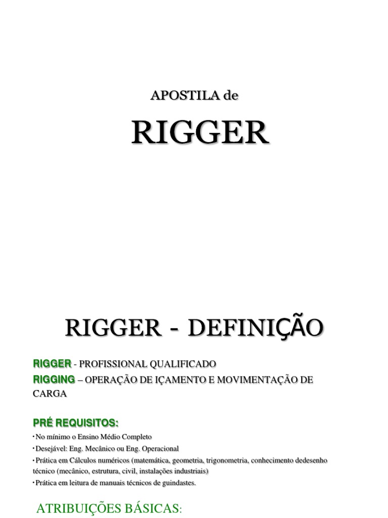 NR 11 - Apostila Completa Rigger PDF | PDF | Guindaste (máquina) | Resistência dos materiais