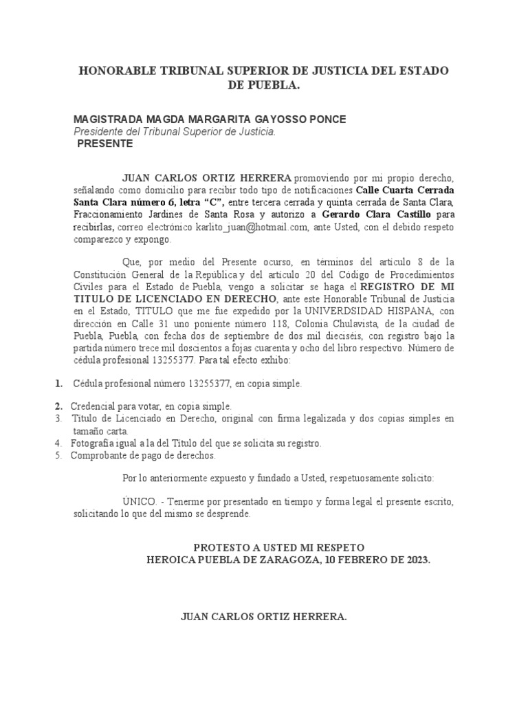 Escrito Registro de Cedula | PDF