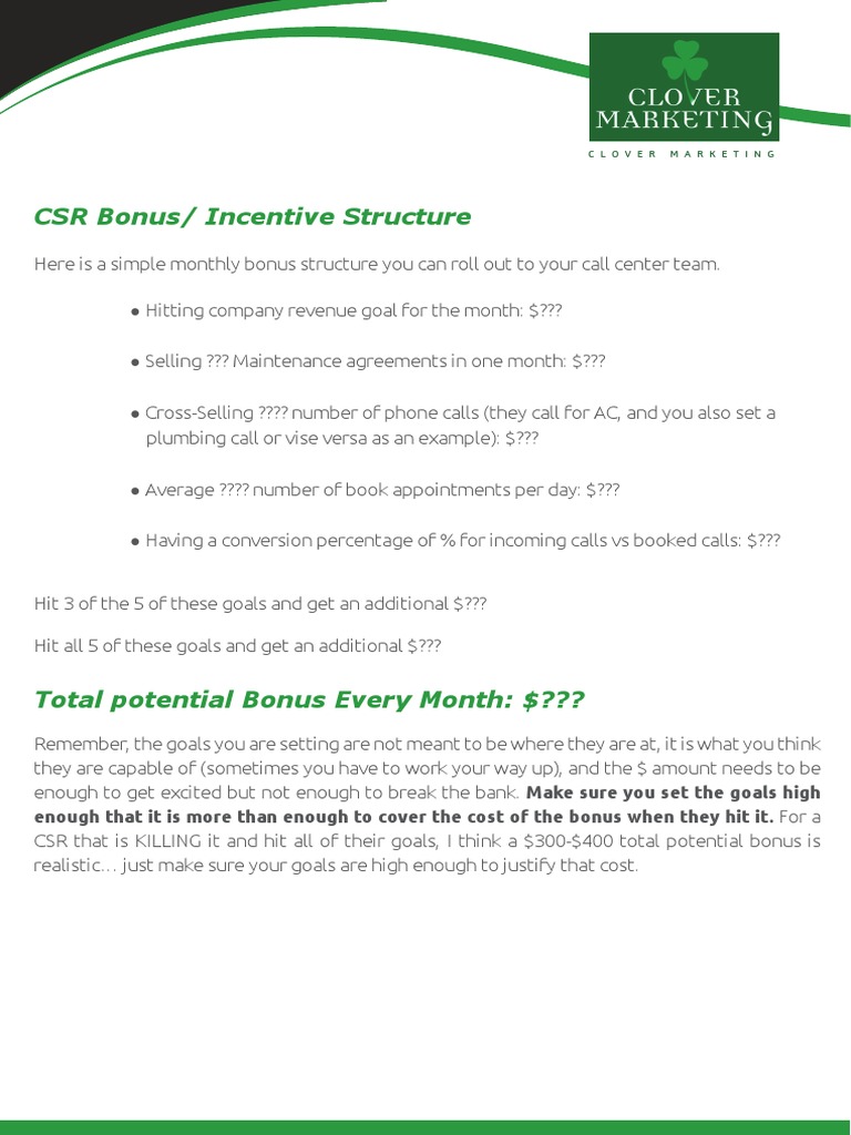 CSR Bonus Incentive Structure | PDF