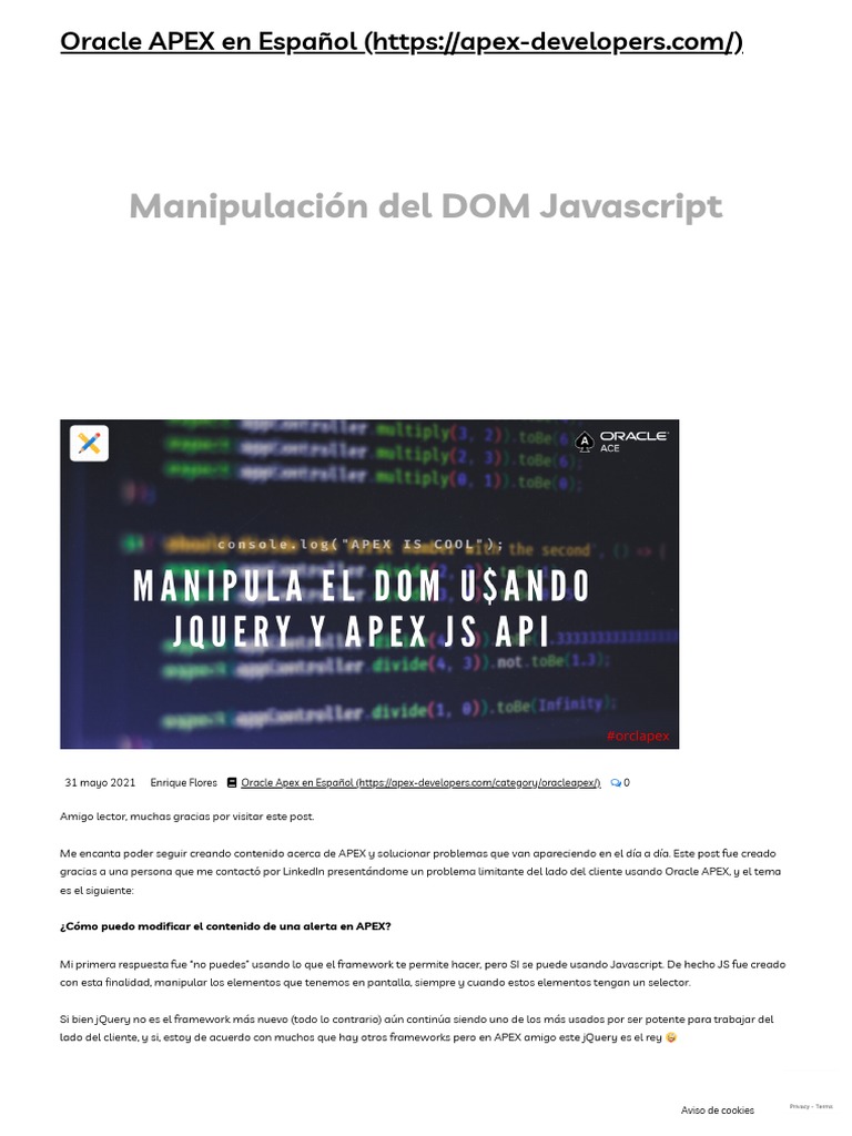 Manipulación Del DOM Javascript - Oracle APEX en Español | PDF | J Query | Script Java