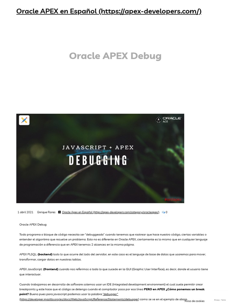 Oracle Apex Debug Oracle Apex En Español Pdf Cookie Script Java
