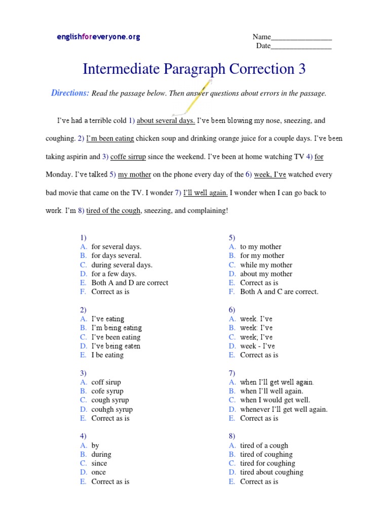 Intermediate Paragraph Correction 3 | PDF | Drink | Food Ingredients