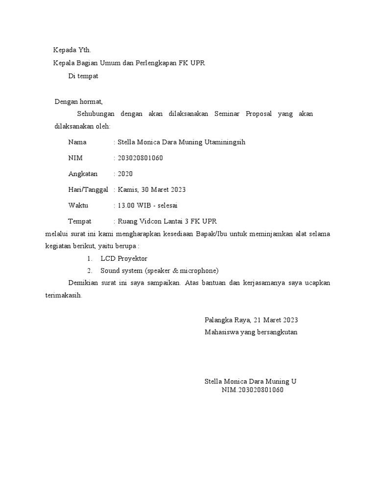 Surat Peminjaman Ruangan Dan Alat | PDF