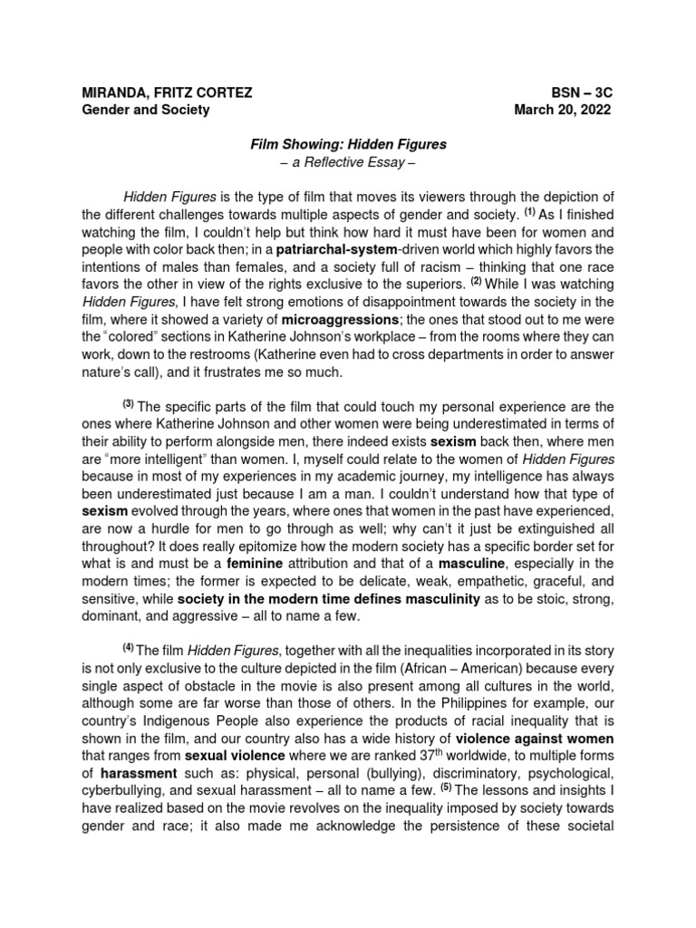 Hidden Figures (Movie Review) | PDF | Violence | Violence Against Women