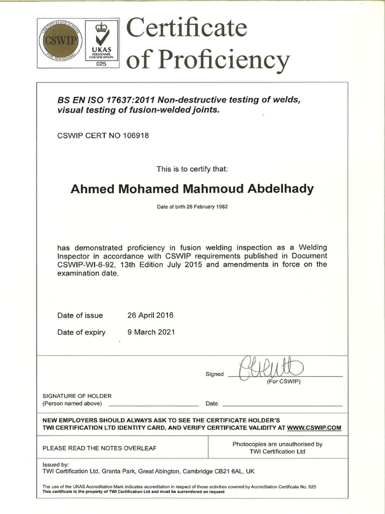 CSWIP Certificate | PDF