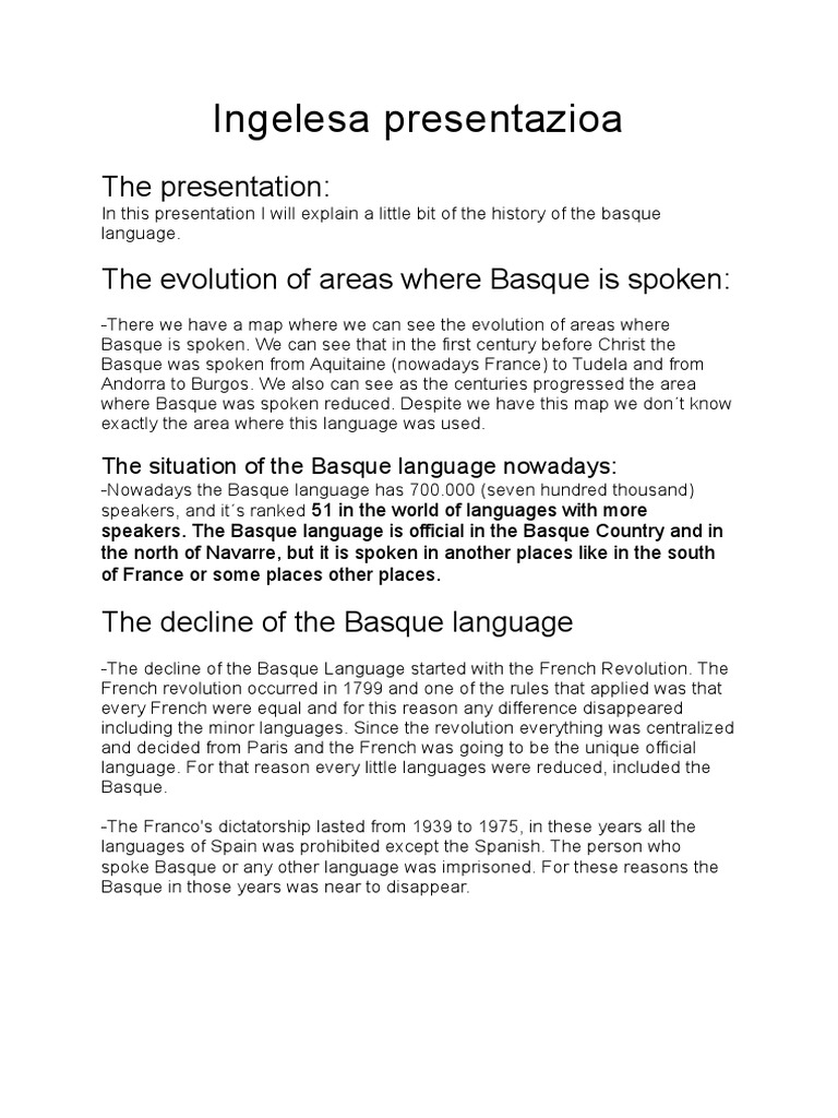 Ingelesa Presentazioa Batx 1 - The History of The Basque Language PDF ...