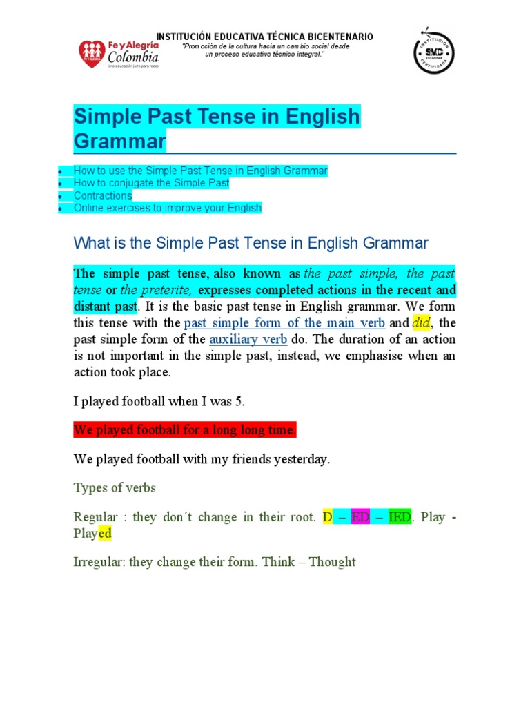 VERB CONJUGATION 7. Tense in English Grammar | PDF | Grammatical Tense ...