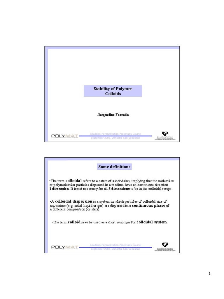 5 - Stability of Polymer Colloids | PDF | Colloid | Emulsion