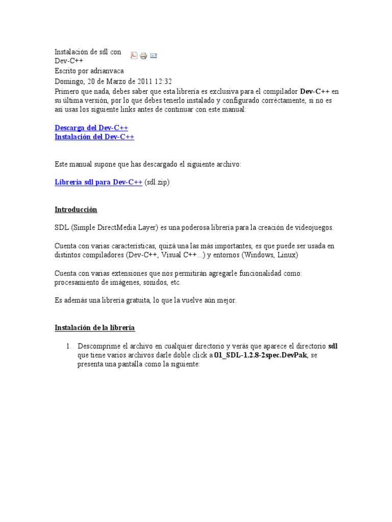 Instalación de SDL Con Dev C++ | PDF | Archivo de computadora | Compilador