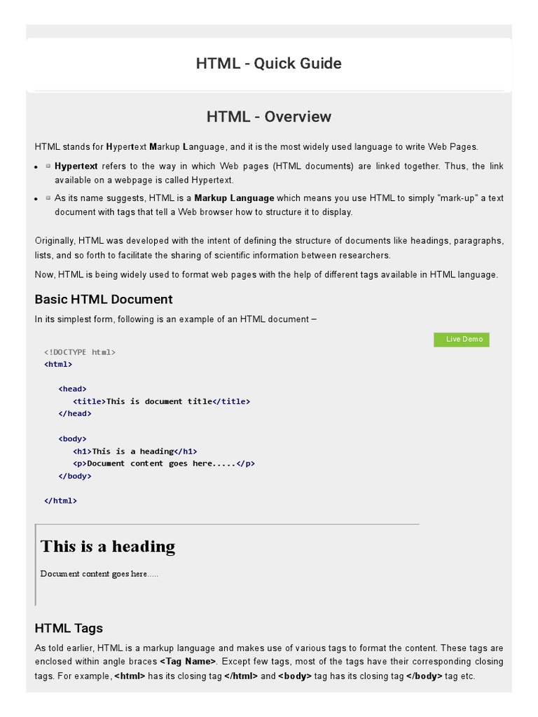 HTML - Quick Guide | PDF | Html Element | Html