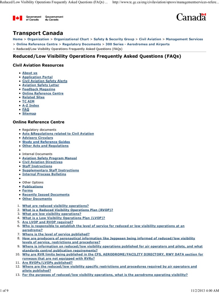 10 - Reduced, Low Visibility Operations FAQ | PDF | Air Traffic Control ...