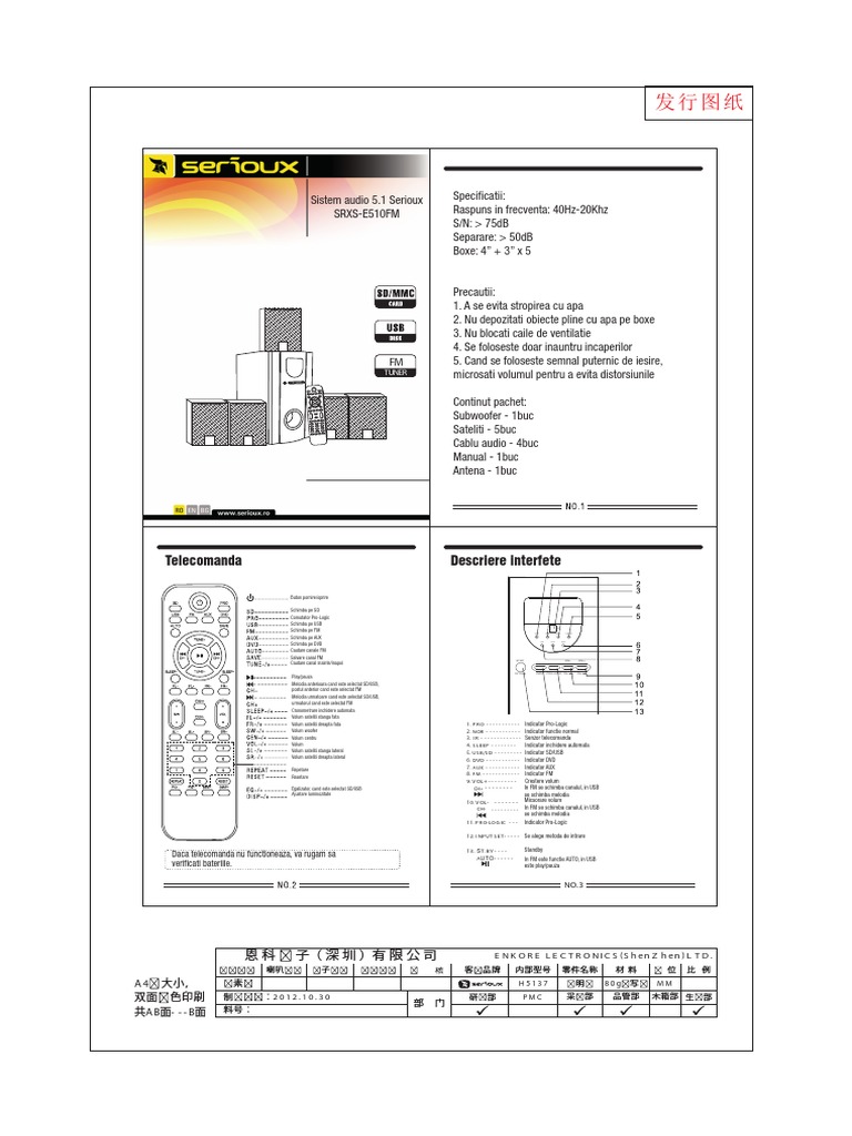 Product Specifications and User Manual for the Serioux SRXS-E510FM 5.1 ...