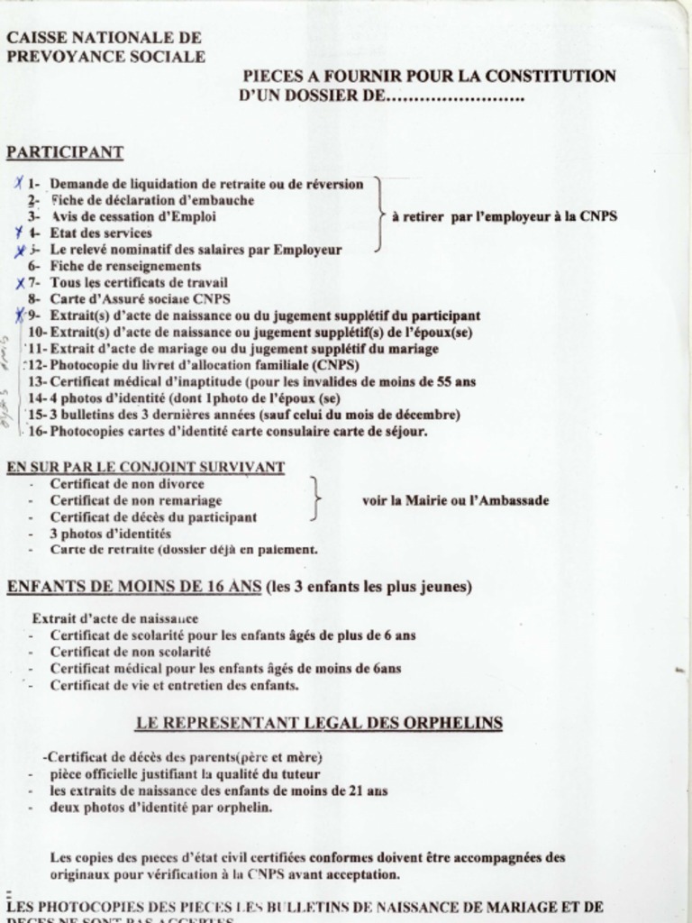 Pieces Afournir Dossier Retraite CNPS Cote D'ivoire | PDF