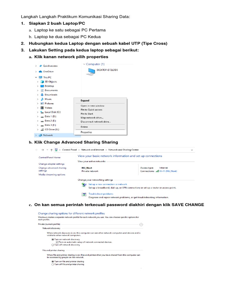 Langkah Langkah Praktikum Komunikasi Sharing Data | PDF | Komputer