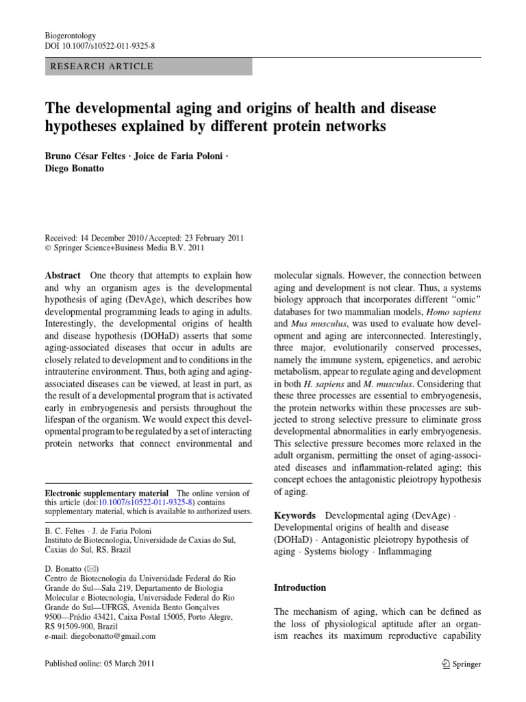 The Developmental Aging and Origins of Health and Disease | PDF ...